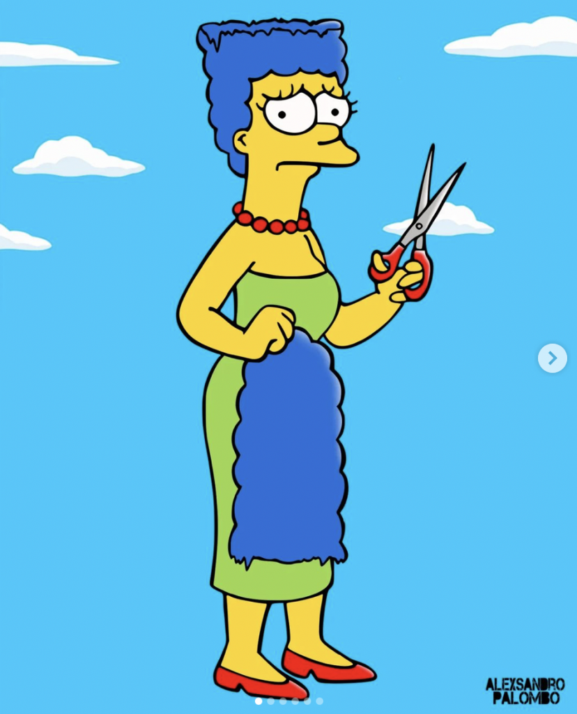 Künstler malt Marge Simpson, die sich vor dem iranischen Konsulat die ...